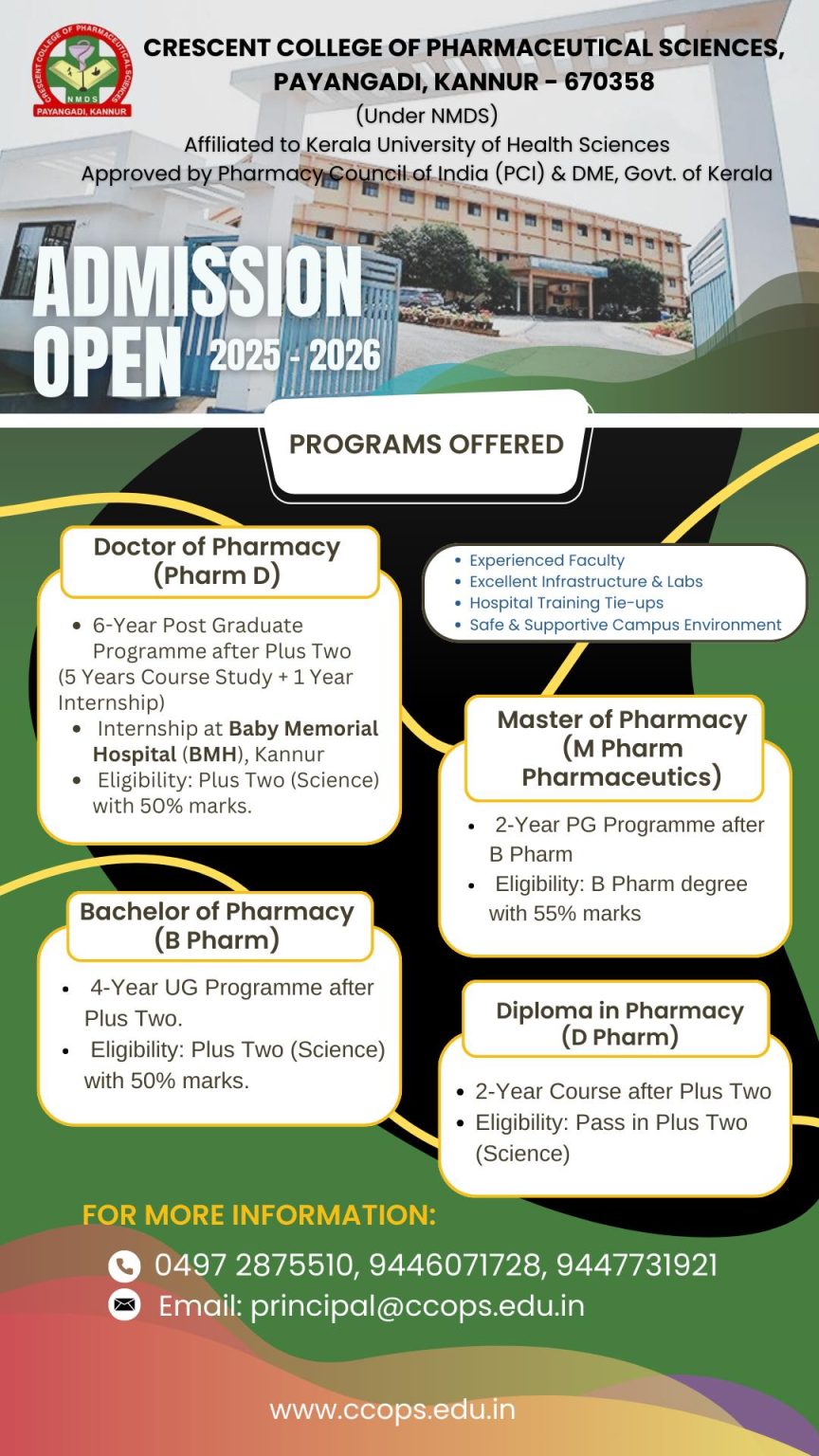 Crescent College of Pharmaceutical Sciences, Payangadi, Kannur